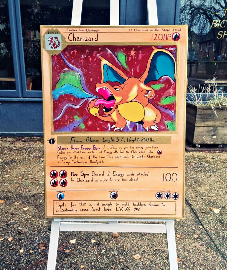 Pokémon Fan Shows Off Beautiful Giant Painted Charizard Card